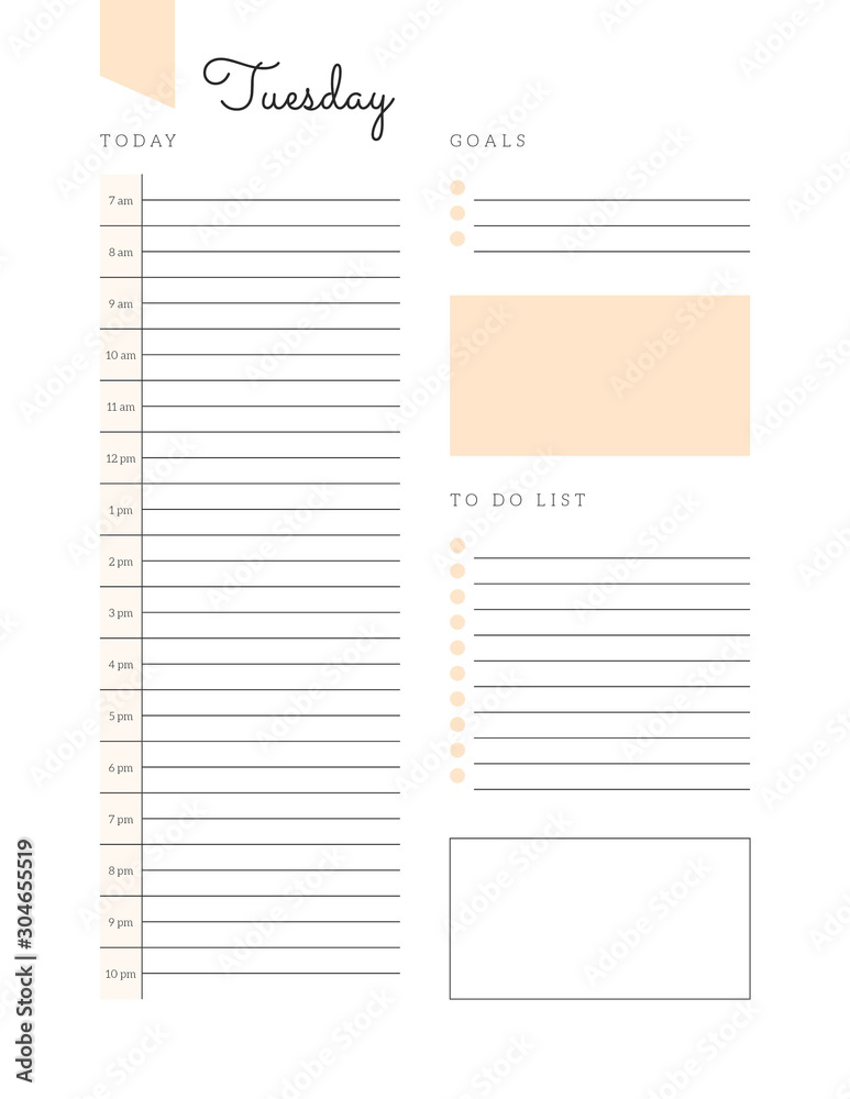 Tuesday planner sheet, Planner template, Goal sheet, To-Do list ...