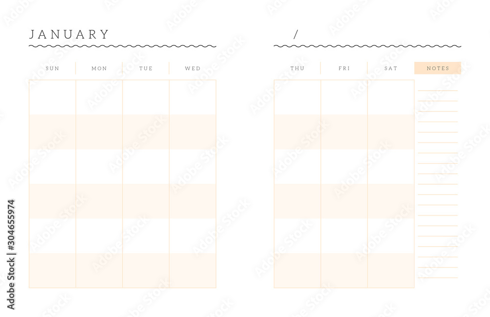 Universal ultimate monthly planner for january, Week starts on sunday ...