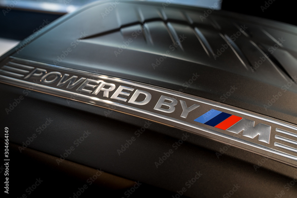 BERLIN - JUNE 09, 2018: Showroom. The BMW M2 Coupe's decorative engine ...