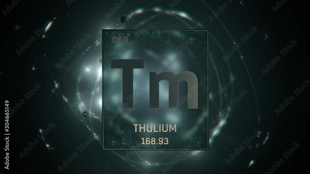 Thulium as Element 69 of the Periodic Table. Seamlessly looping 3D ...