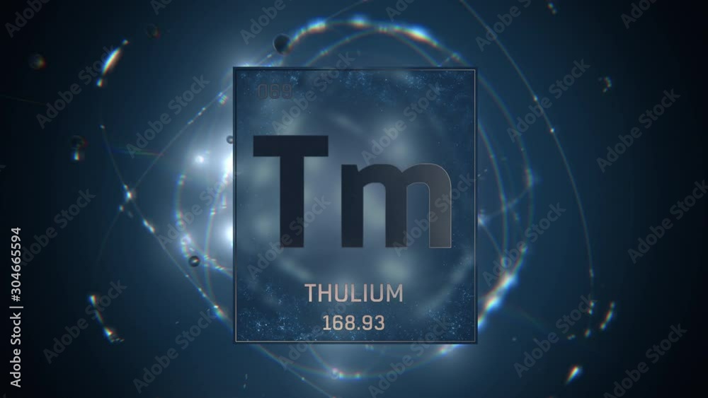 Thulium as Element 69 of the Periodic Table. Seamlessly looping 3D ...