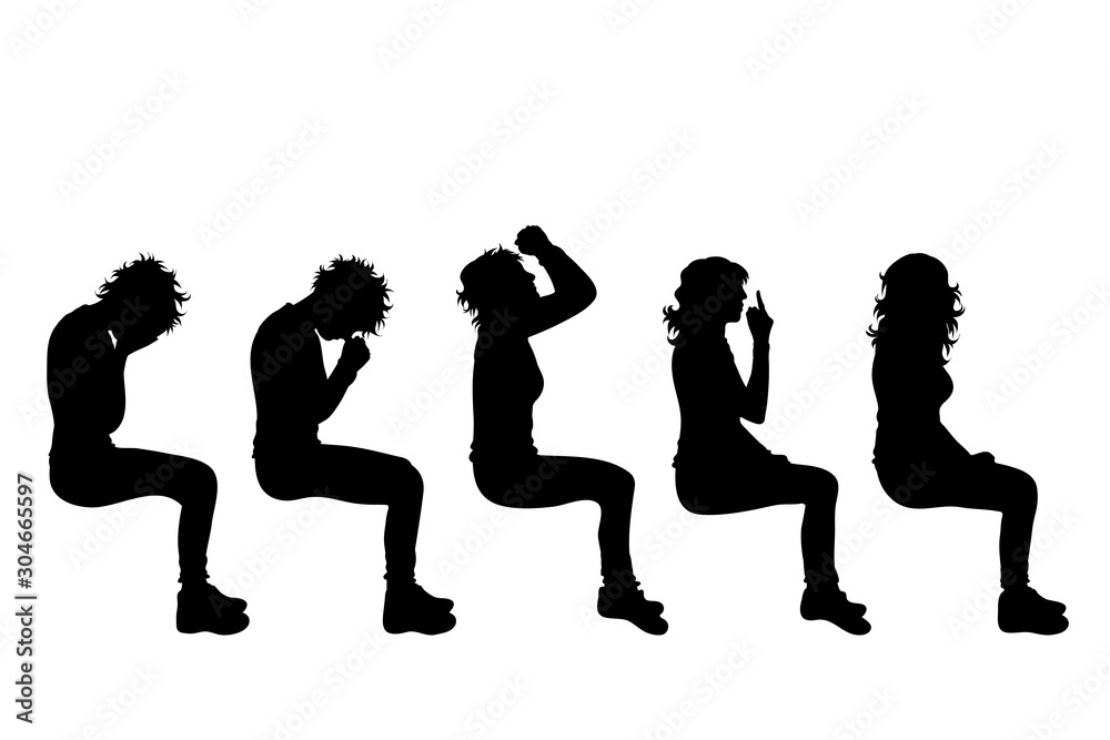 Vector silhouette of collection of women who sitting on white ...