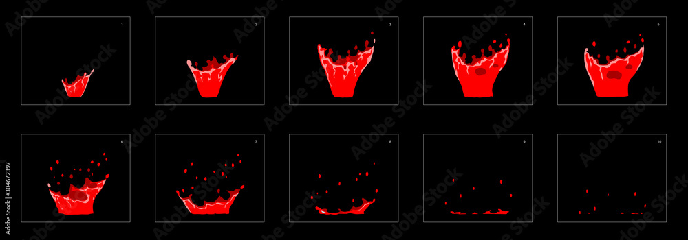 Vetor de Dripping fire splash effect animation. fire splash drop frames ...