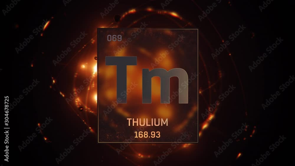 Thulium as Element 69 of the Periodic Table. Seamlessly looping 3D ...