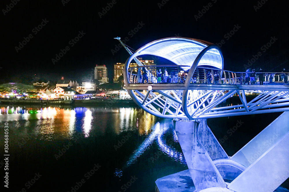 The Darul Hana bridge across Sarawak River overseeing the Sarawak State ...