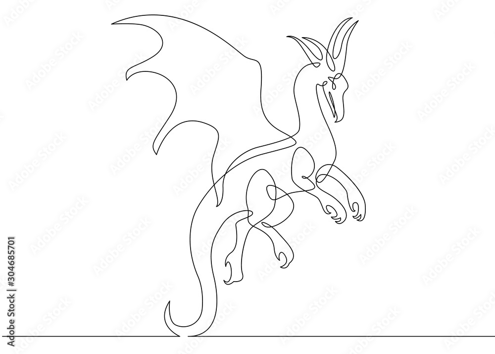 continuous line drawing dragon Stock Illustration | Adobe Stock