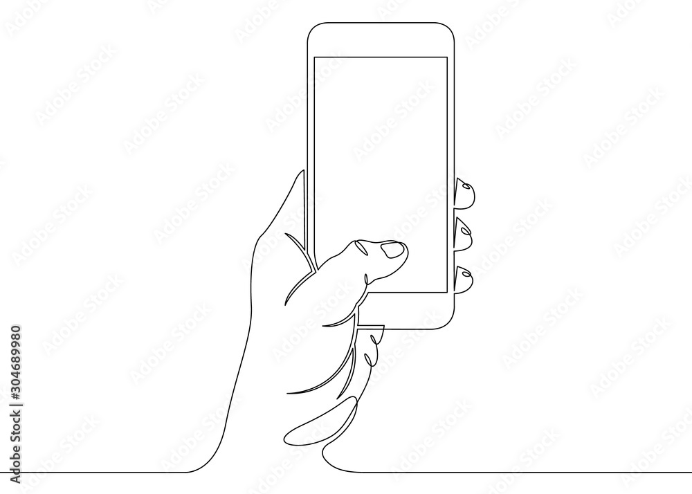 continuous line drawing In his hand phone smartphone Stock Illustration ...