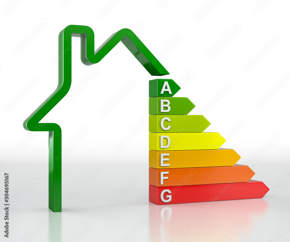 3D Bar Graph Home, Energy Efficiency Concept, Isolated on White ...