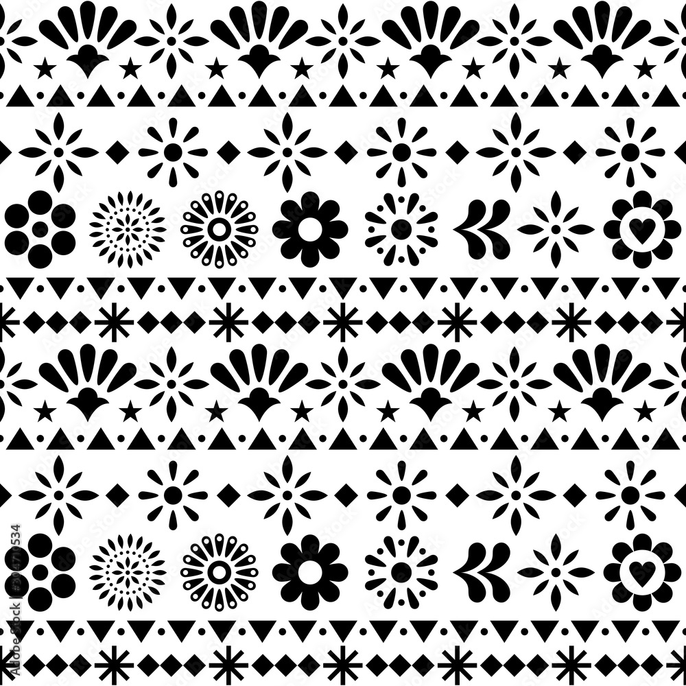 Mexican seamless vector pattern with flowers and abstract shapes ...