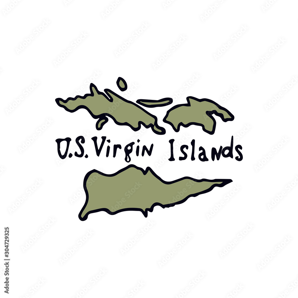 Map of the US Virgin Islands. Hand drawn vector illustration on white ...