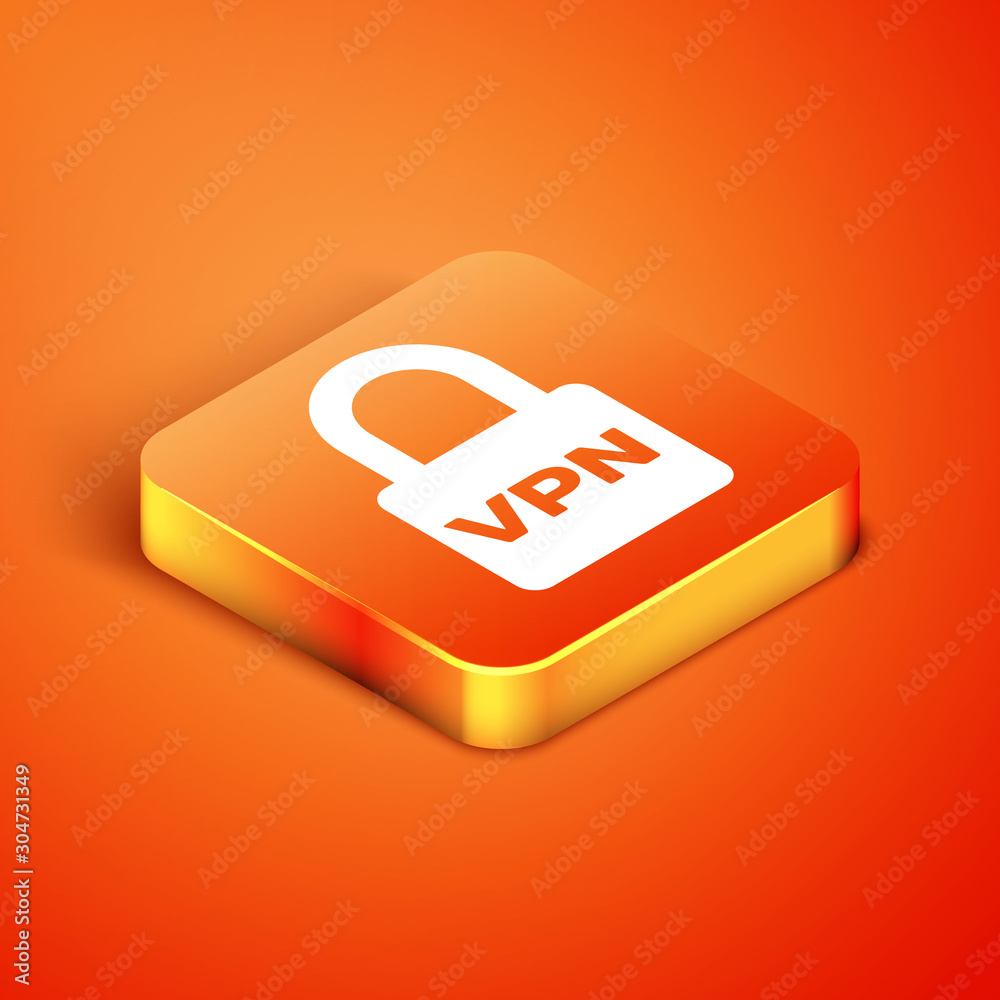 Isometric Lock VPN icon isolated on orange background. Vector ...