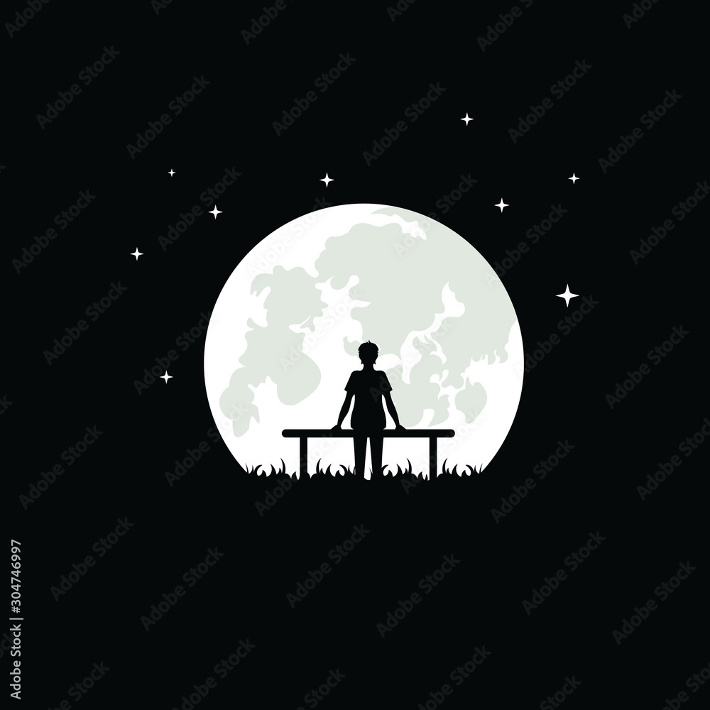 moon negative space logo vector icon illustration template Stock Vector ...
