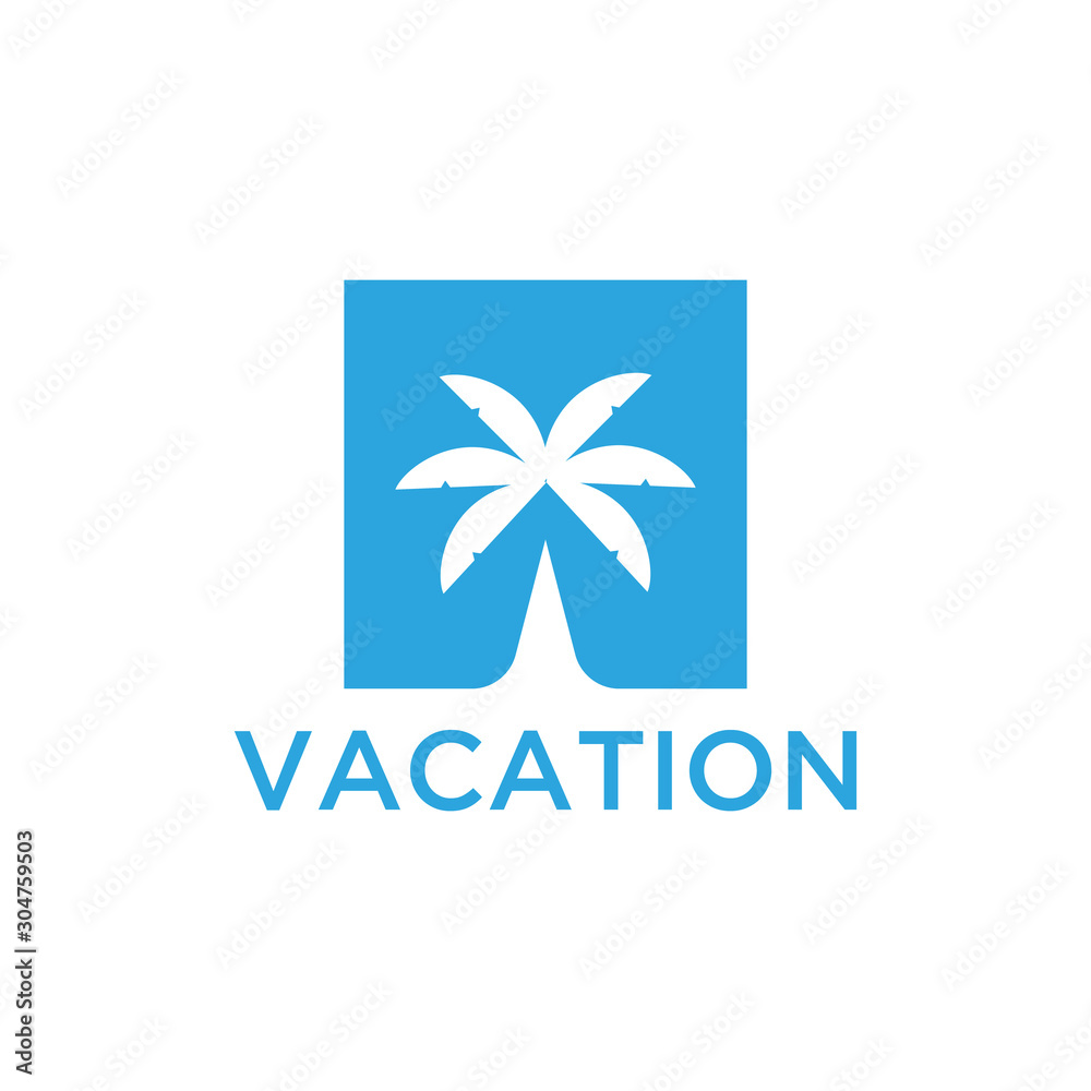 Vacation logo design template. Green palm inn seaside. The concept for ...