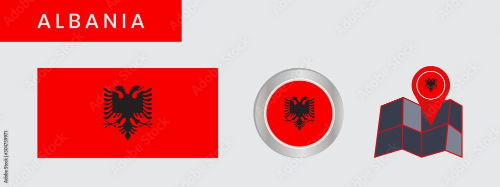 Simple Albanian flags isolated in official colors, map pins, like the ...