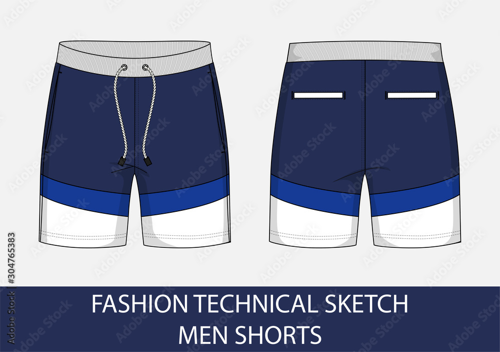 Fashion technical drawing sketch for men shorts in vector graphic Stock ...