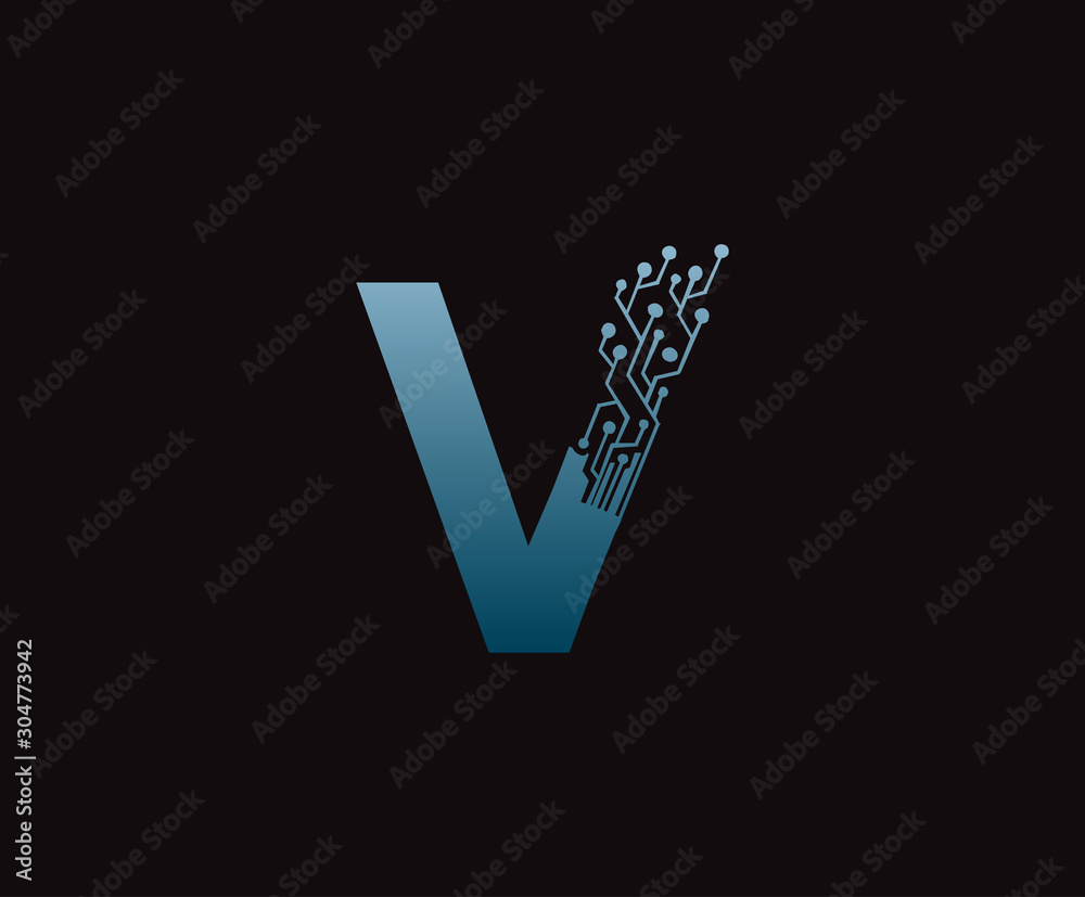 Digital V Letter Network Data Logo Icon Stock Vector | Adobe Stock