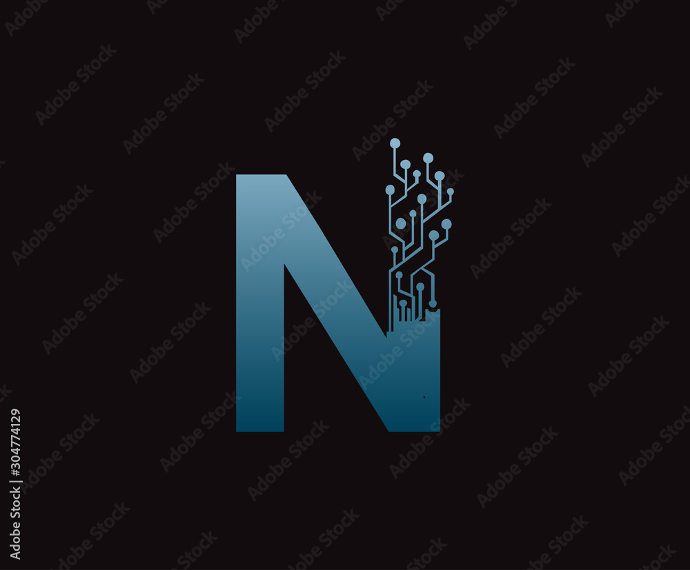Digital N Letter Network Data Logo Icon Stock Vector | Adobe Stock