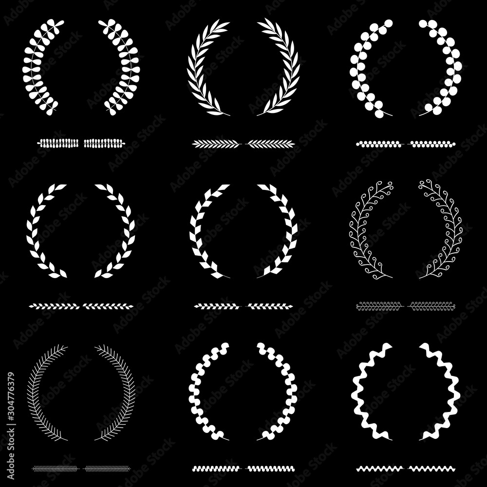 Set of nine laurel wreath or crowns. Editable. Stock Vector | Adobe Stock