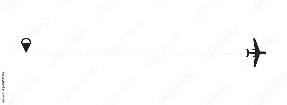 Airplane destination graph - plane icon flying in straight dashed line ...