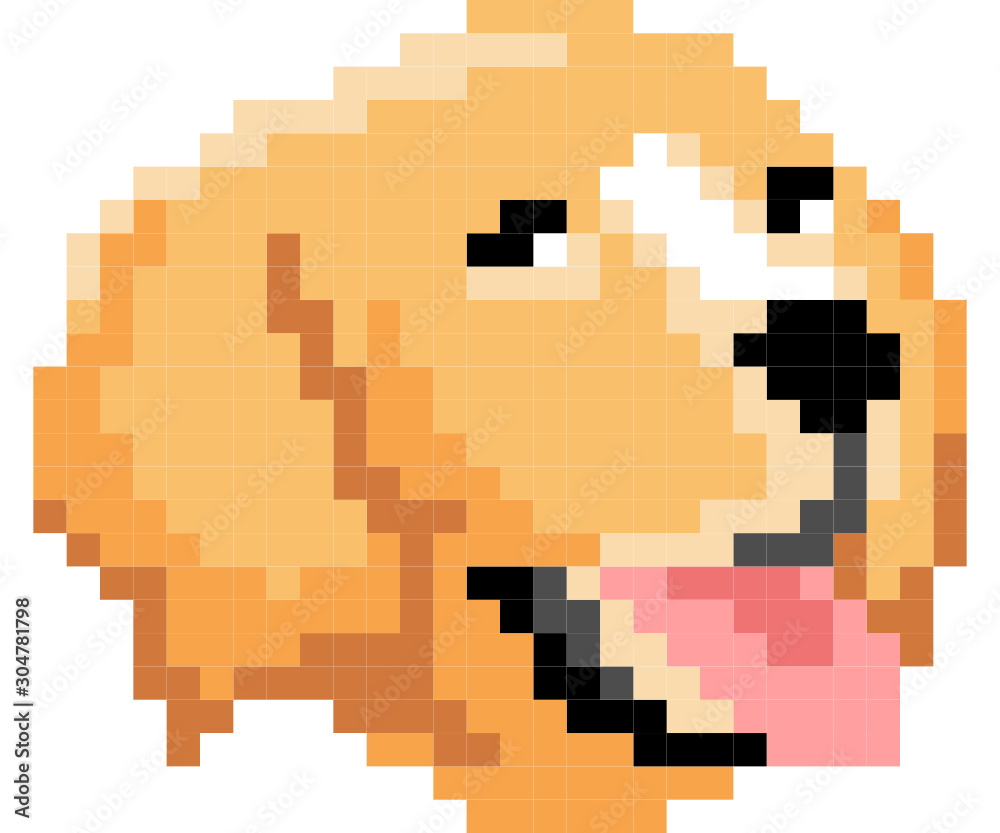 vector pixel art Golden Retriever dog isolated on white background ...