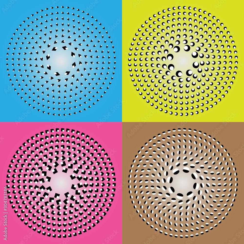 halftone optical illusion circles with differents shapes Stock Vector ...
