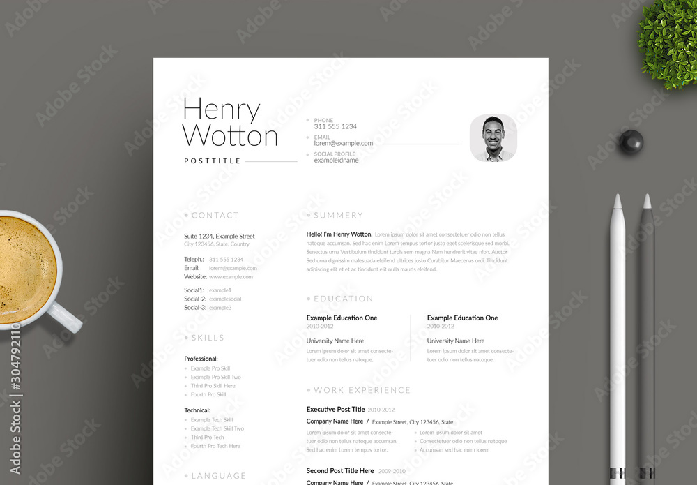 Clean Black and White Resume Layout Set Stock Template | Adobe Stock