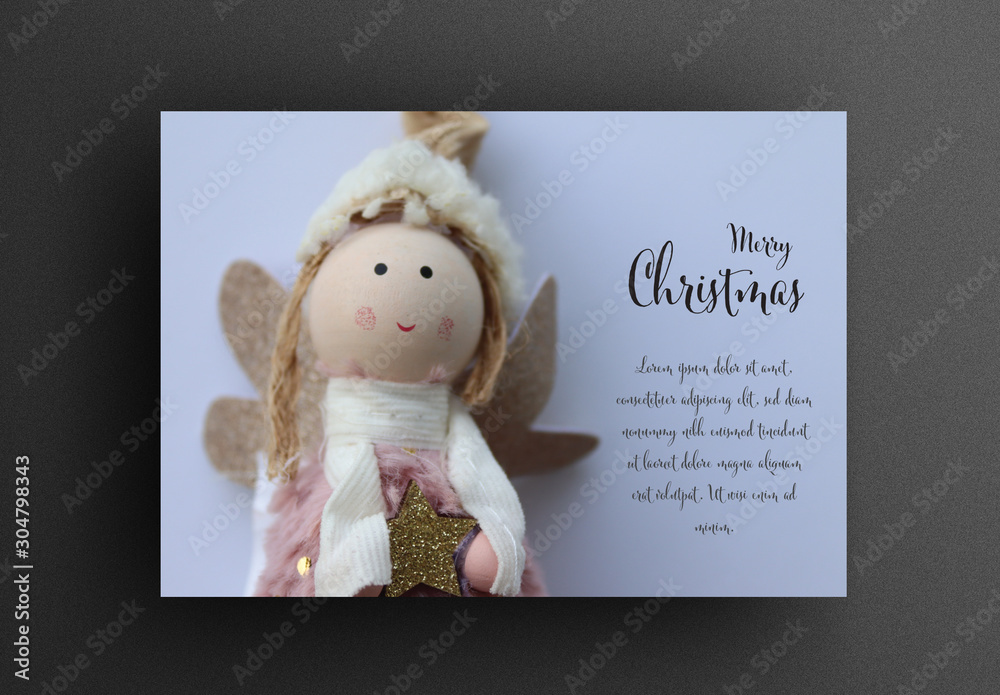 Greeting Card Layout with Angel Doll Stock Template | Adobe Stock