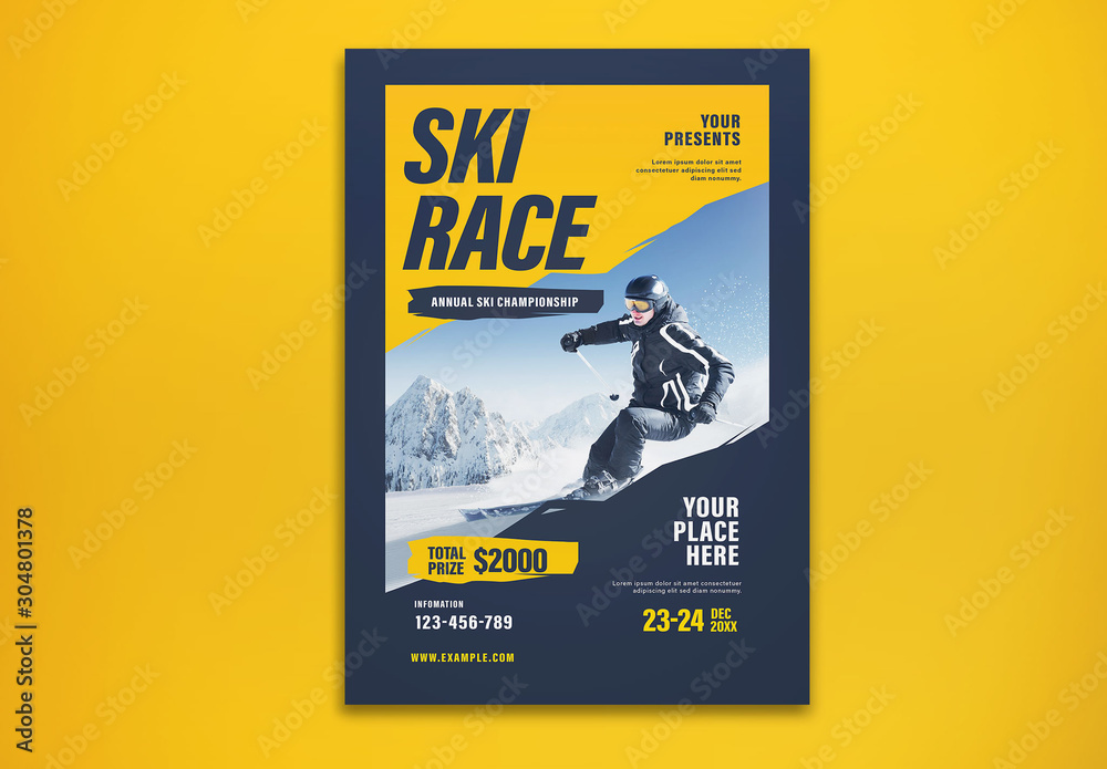 Ski Race Themed Graphic Flyer Layout Stock Template | Adobe Stock