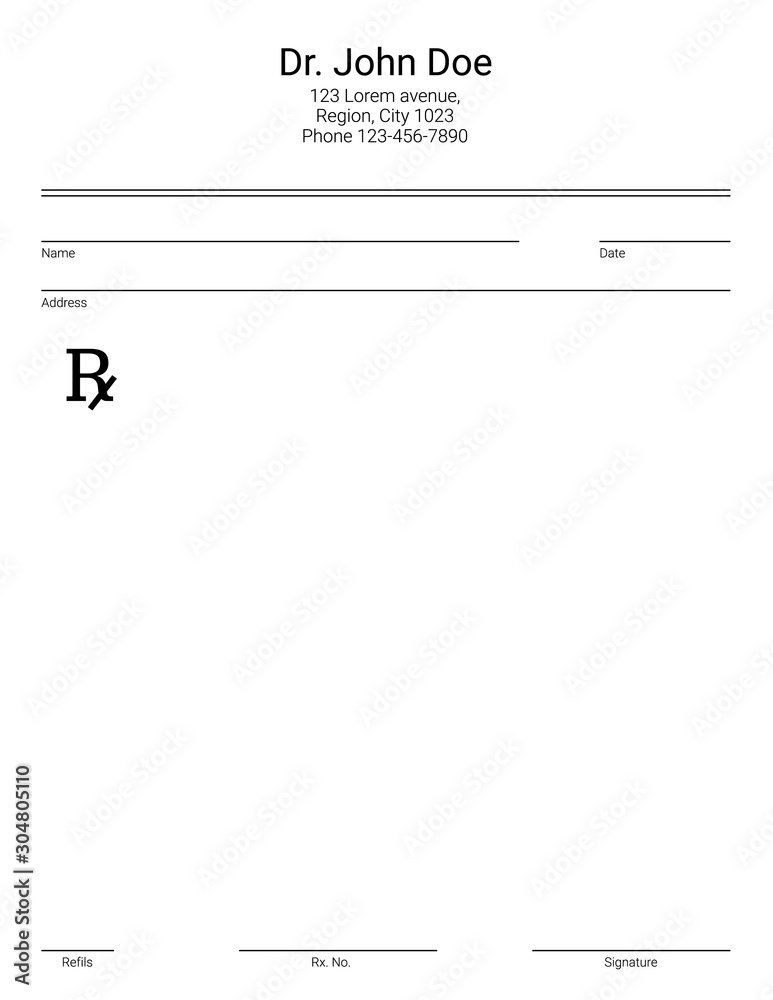 Blank Rx form for medical treatment prescription and drugs list. Stock ...