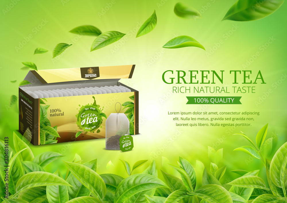 3d realistic vector horizontal banner, nature, tea plantation, green ...