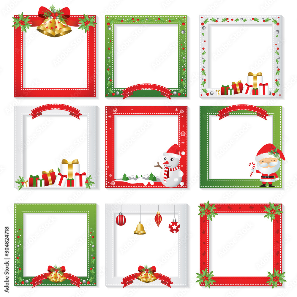 Set of Christmas photo frame vector, Border & frame design Stock Vector ...