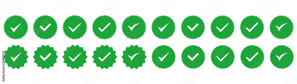 Vector badges of guarantee, approval, acceptance and quality. Flat ...