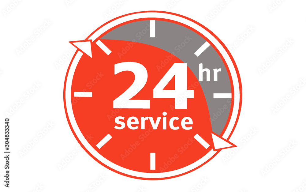 24/7 service. logo with a clock in red. banner. round-the-clock help ...