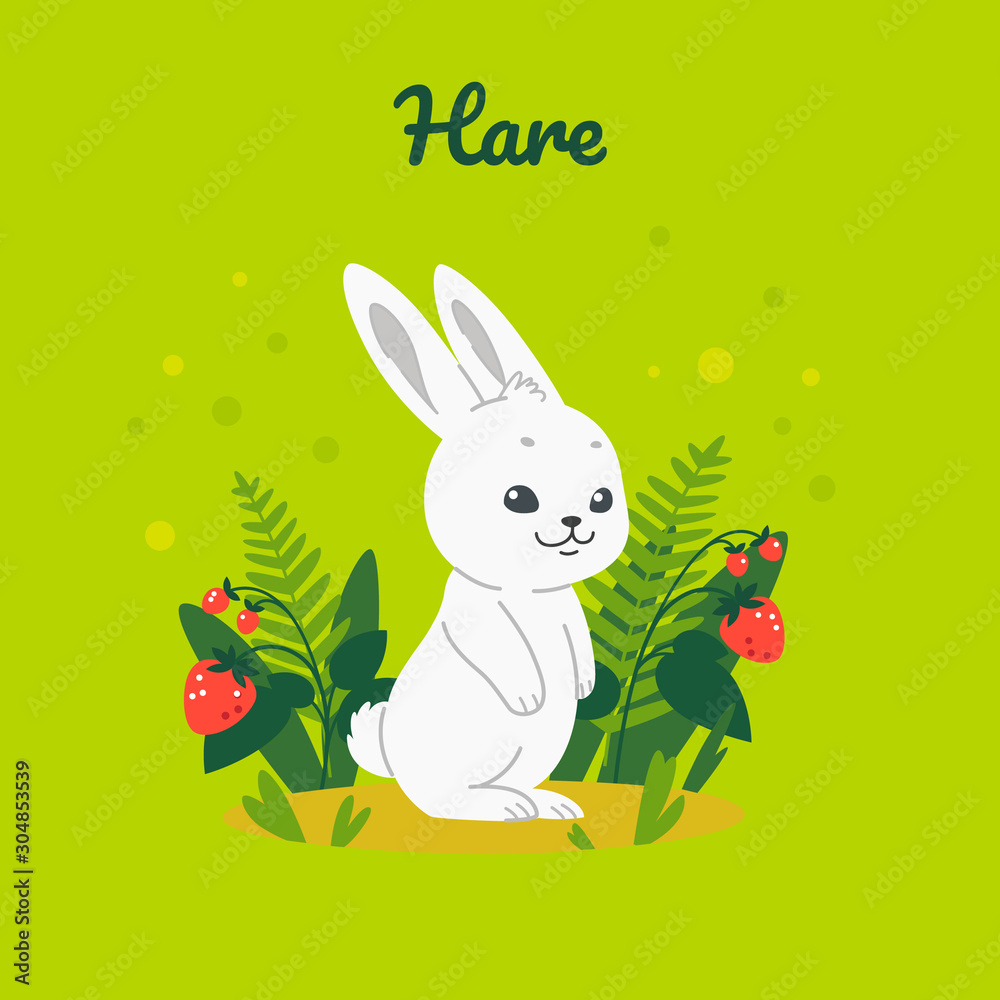 Cartoon hare on grass, cute character for children. Good illustration ...