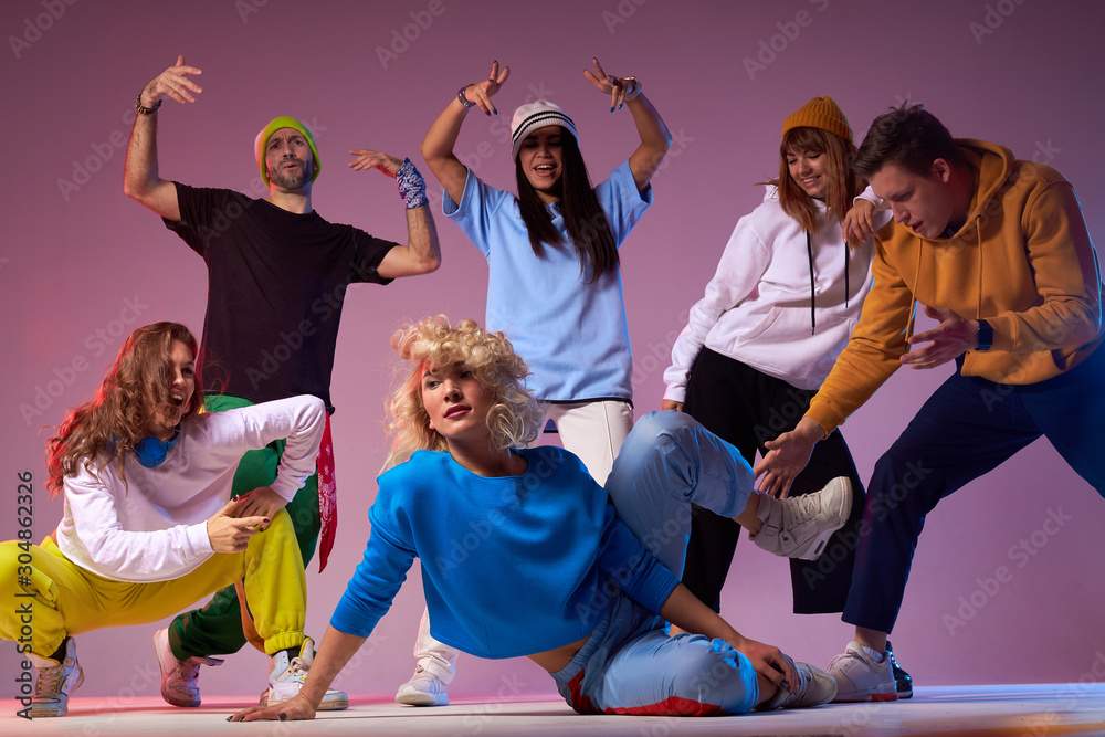 Active supportive group of people expressing passionately different ...