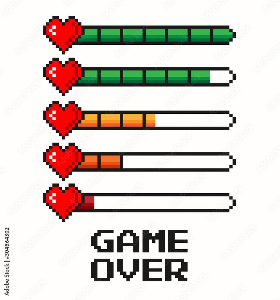 Pixel game life bar isolated on white background. Vector art 8 bit ...