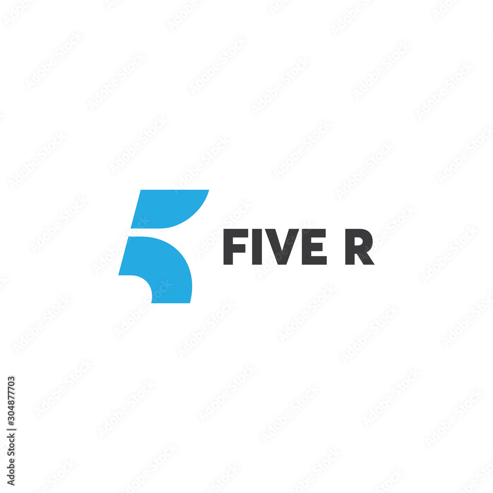 Simple 5 and R initial letter and number logo design template Stock ...