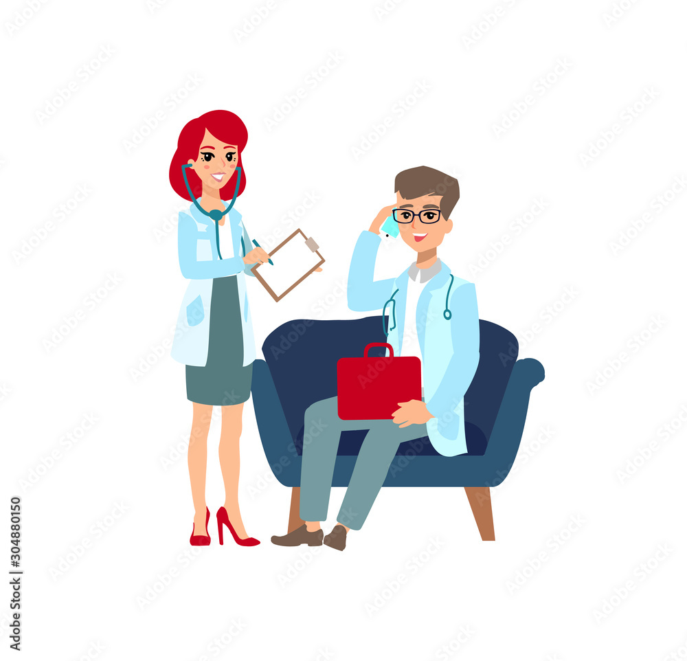 Attractive doctor . Couple of medics. Funny character design. Cartoon ...