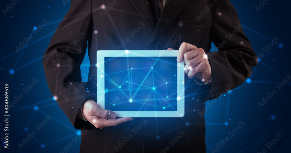Formal hand in a dark space with virtual connection network concept ...