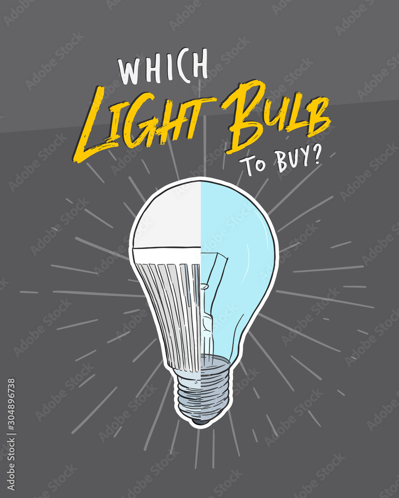 Vector illustration of main electric lighting types. Hand draw sketch ...