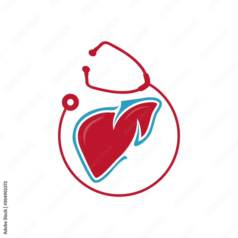 Liver care logo design vector. heart shilhoutte with medical symbol ...