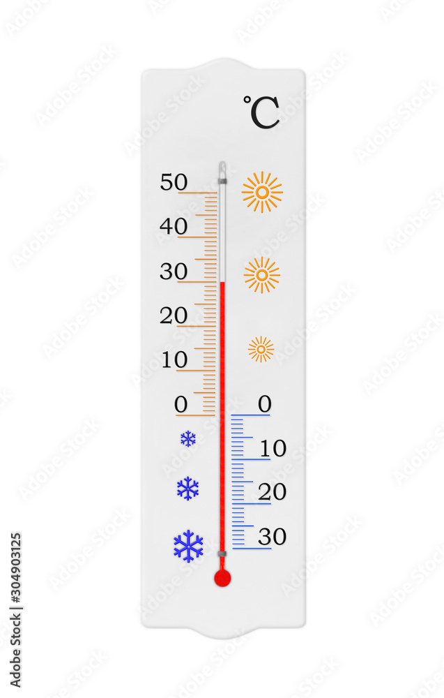 Celsius scale meteorology thermometer isolated on white background. Air ...