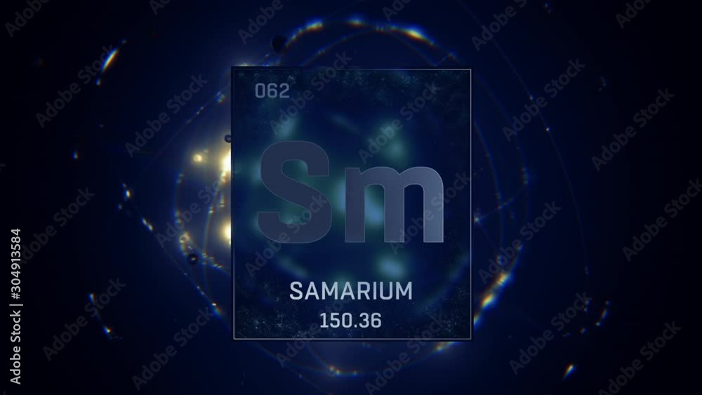 Samarium as Element 62 of the Periodic Table. Seamlessly looping 3D ...