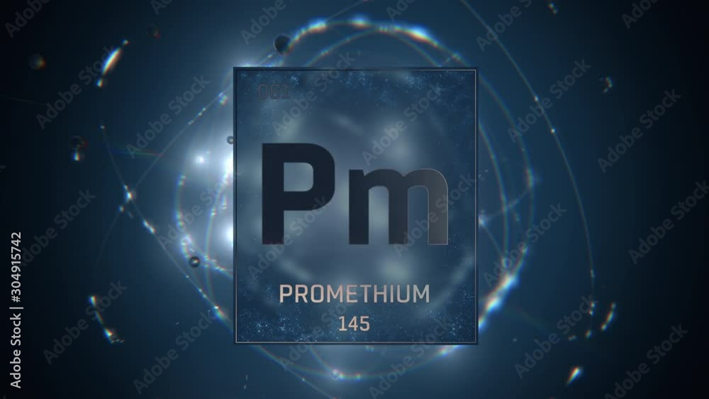 Promethium as Element 61 of the Periodic Table. Seamlessly looping 3D ...