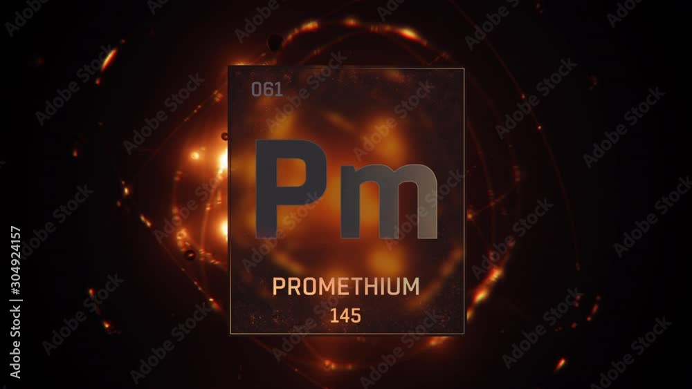 Promethium as Element 61 of the Periodic Table. Seamlessly looping 3D ...