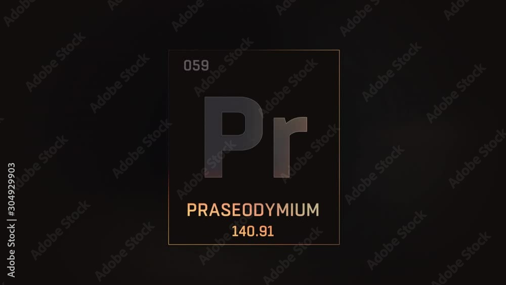 Praseodymium as Element 59 of the Periodic Table. Seamlessly looping 3D ...
