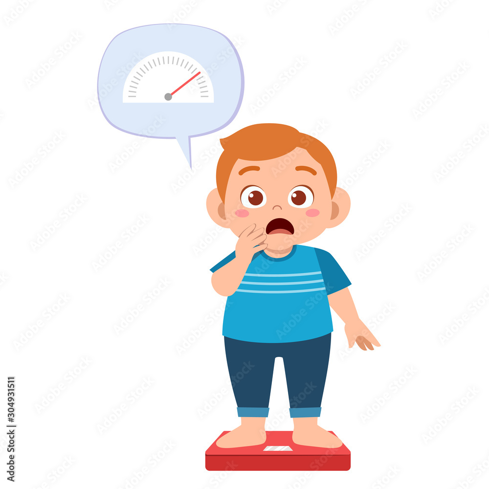 cute fat kid boy use weight scale Stock Vector | Adobe Stock