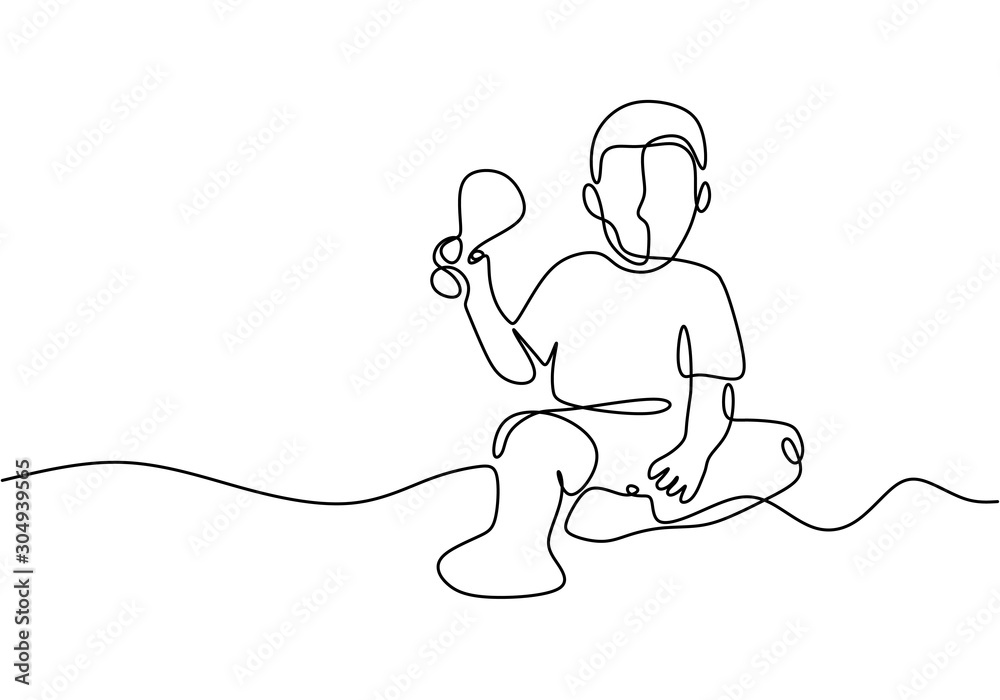 Continuous one line drawing of kid playing toy minimalism vector ...