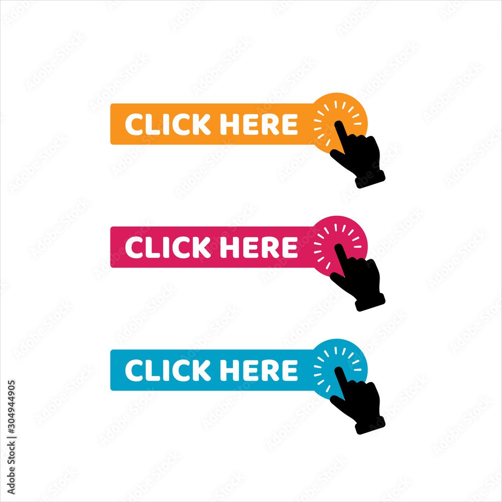 click here button vector. symbol of hand pointer clicking click here ...