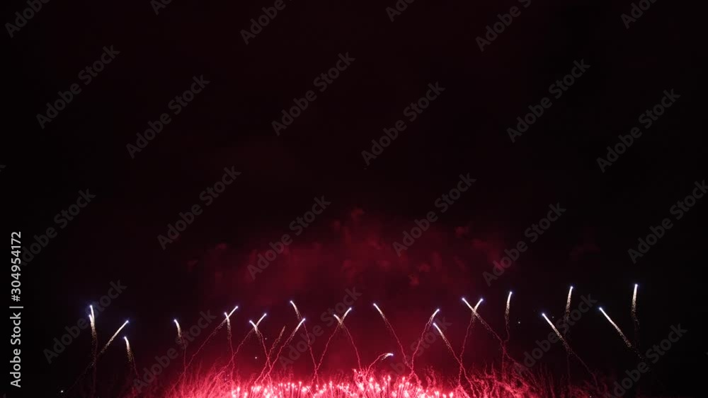 Real Fireworks footage 4k video on Deep Black Background Sky on ...